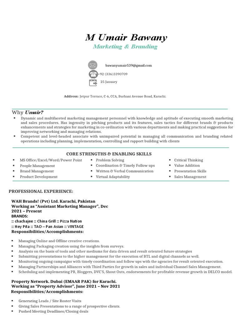 M Umair Bawany CV | PDF | Brand | Marketing