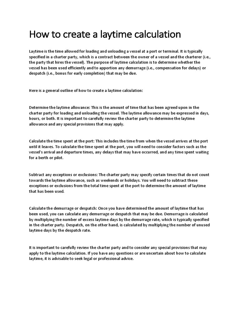 How To Create A Laytime Calculation | PDF