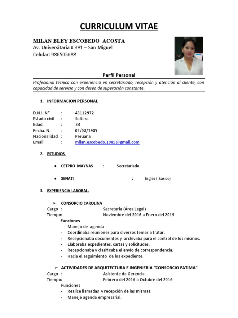 CV. MILAN ESCOBEDO ACOSTA 2019docx (1) | PDF | Presupuesto | Business