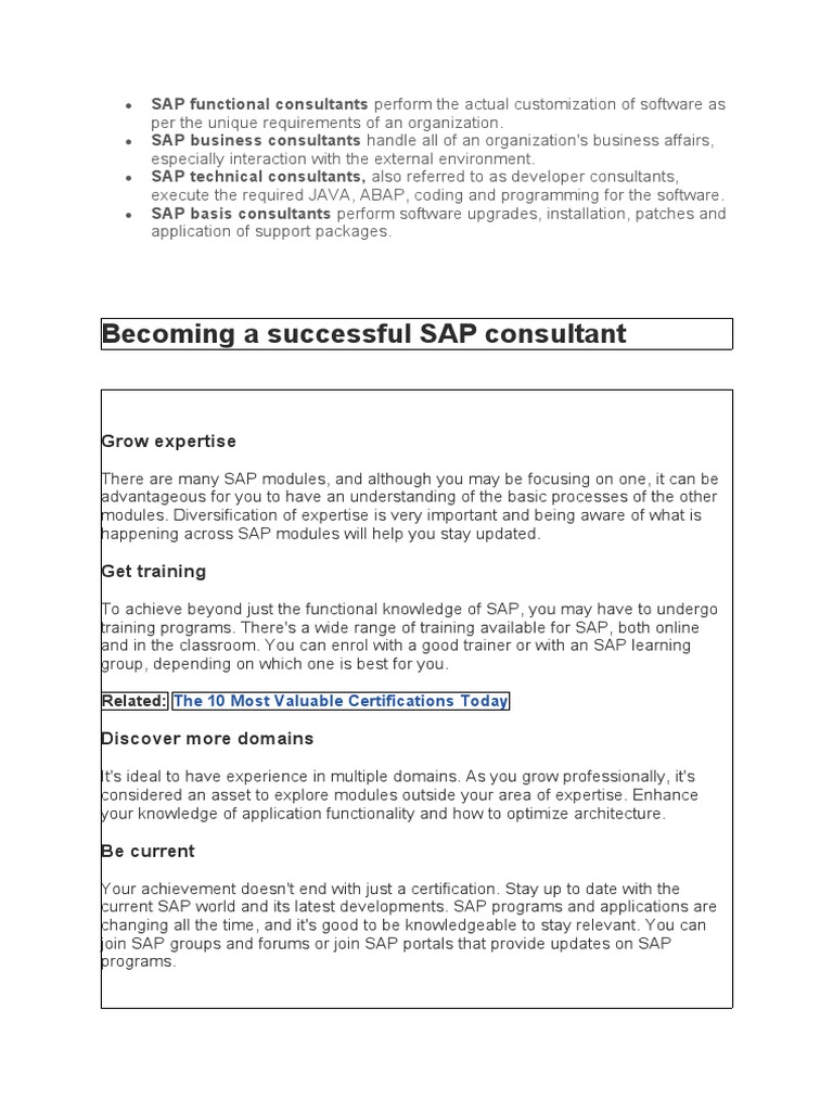 SAP Functional Consultants | PDF