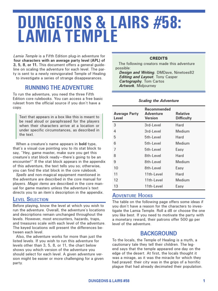 DMDave - Dungeons & Lairs 58 - Lamia Temple - Full Version | PDF | Monsters