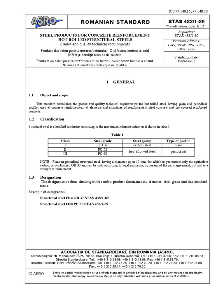 Stas 438-1-89 R | PDF | Strength Of Materials | Structural Steel