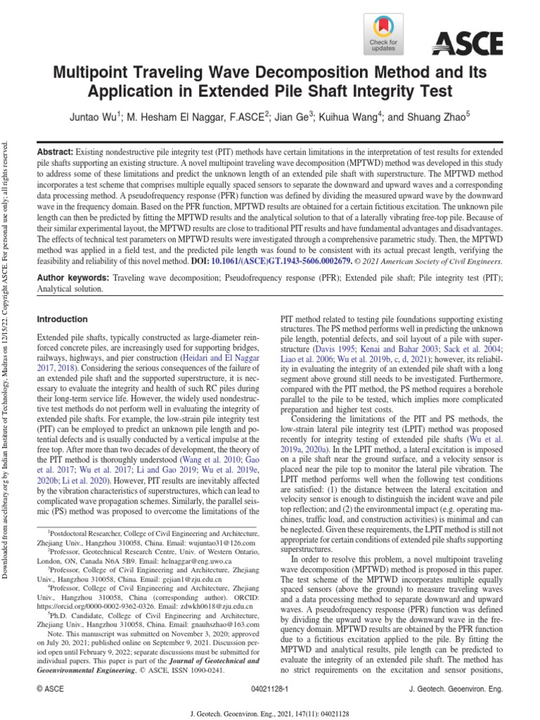 Multipoint Traveling Wave Decomposition Method and Its Application in Extended Pile Shaft ...
