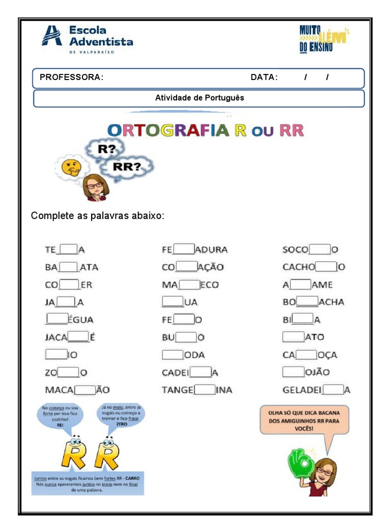 2º Ano Atividade R Ou RR | PDF