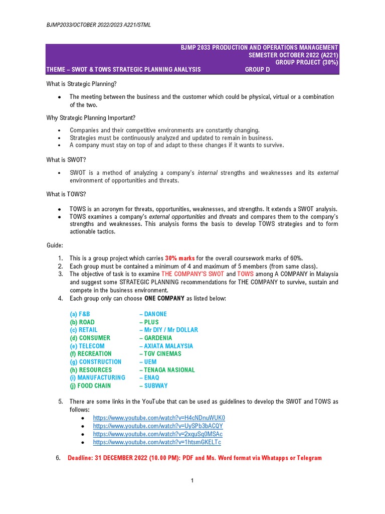 BJMP2033 Group Project Task 30% Guidelines Semester A221 Group D | PDF | Swot Analysis | Cognition
