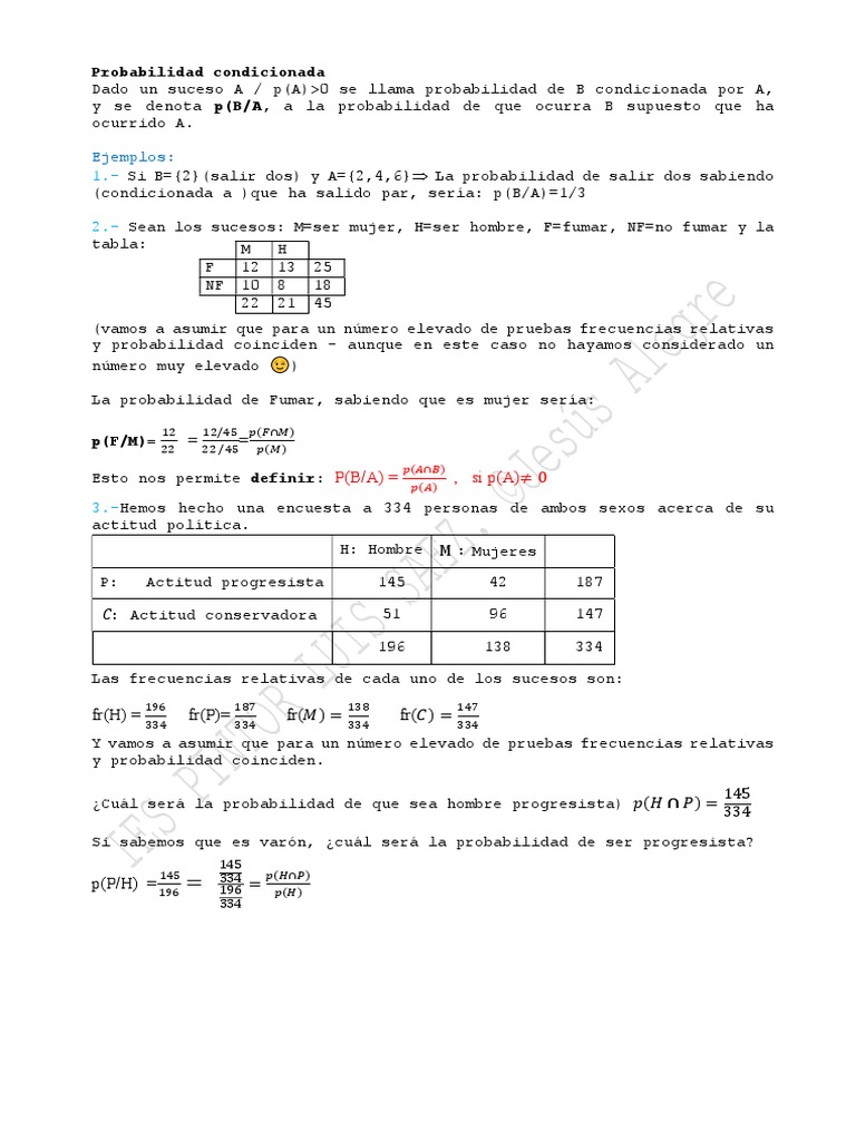 Probabilidad condicionada y experimentos compuestos | PDF | Probabilidad | Probabilidades y ...