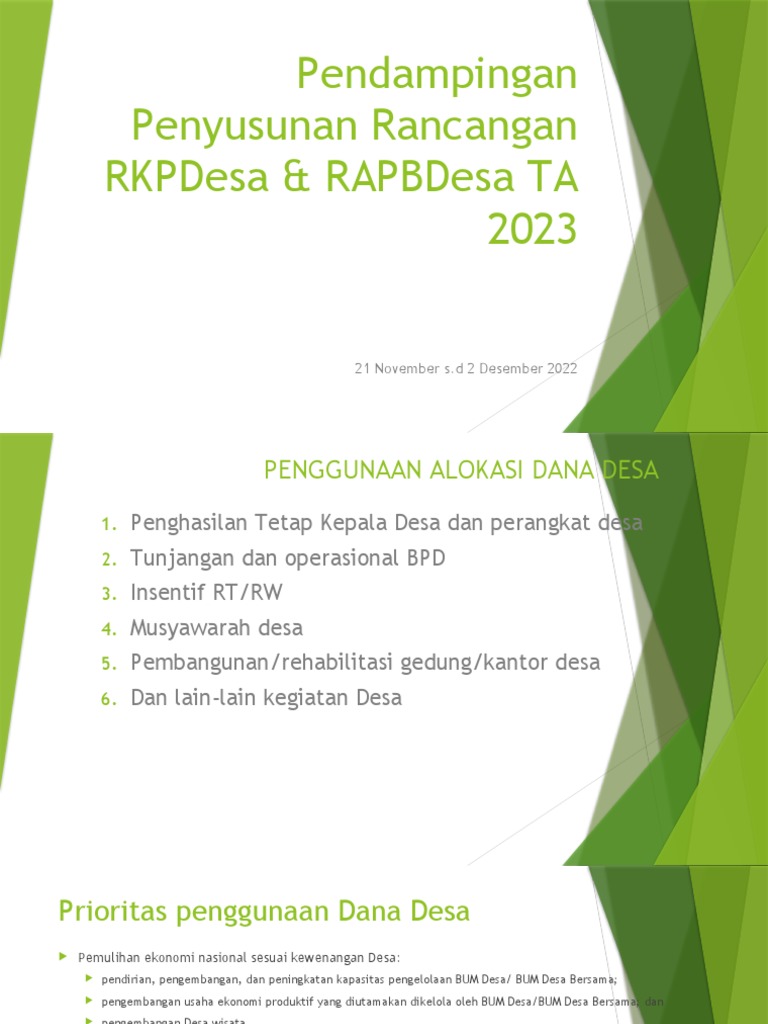 Pendampingan Penyusunan Rancangan Rkpdesa & Rapbdesa Ta 2023 | PDF