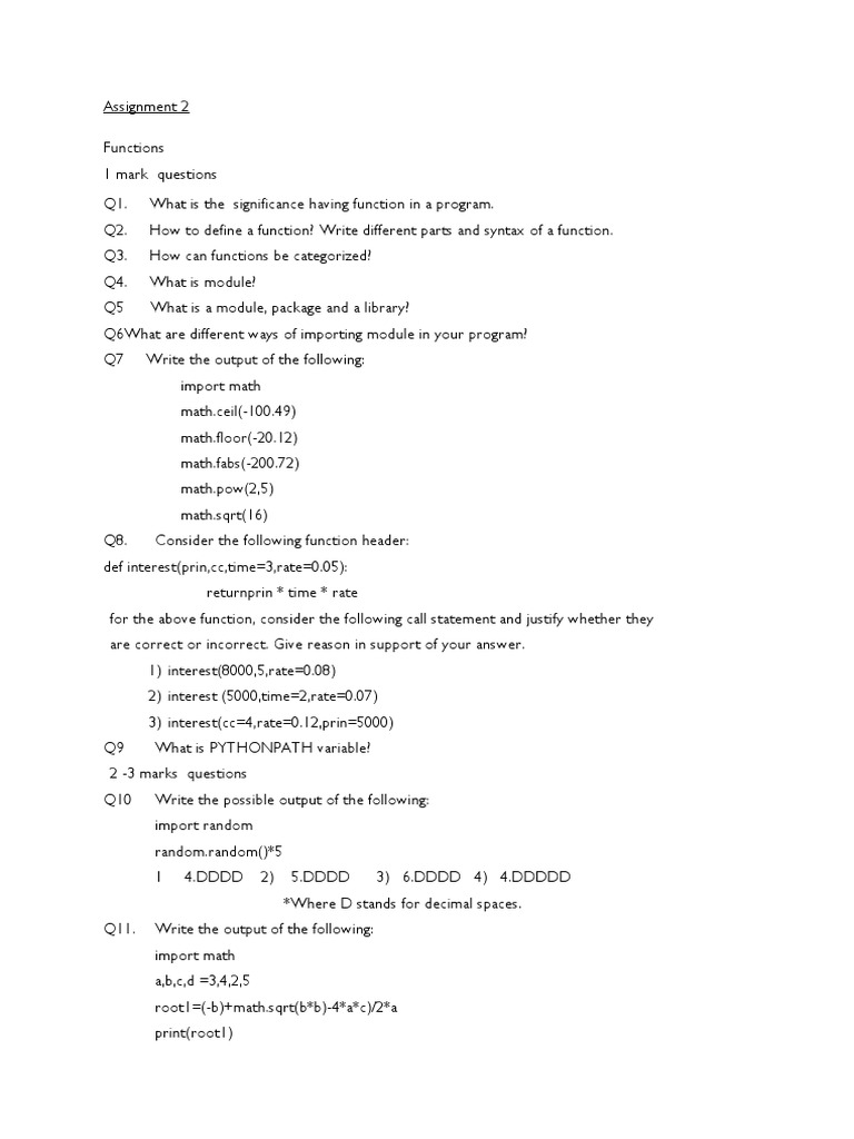 Assignment 2 Functions Pdf Parameter Computer Programming Subroutine