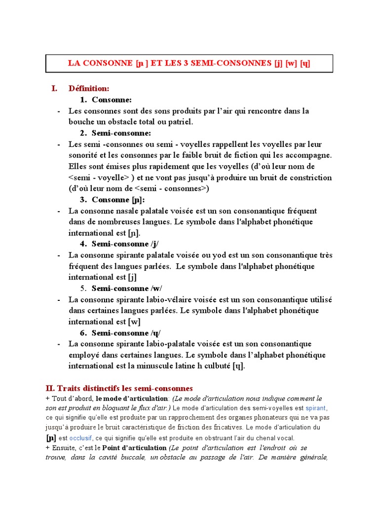 Consonnes et semi-consonnes en français | PDF | Voyelle | Gorge humaine