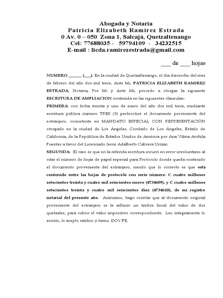 ampliación de protocolización de mandato EJEMPLO | PDF | Ley común | Justicia