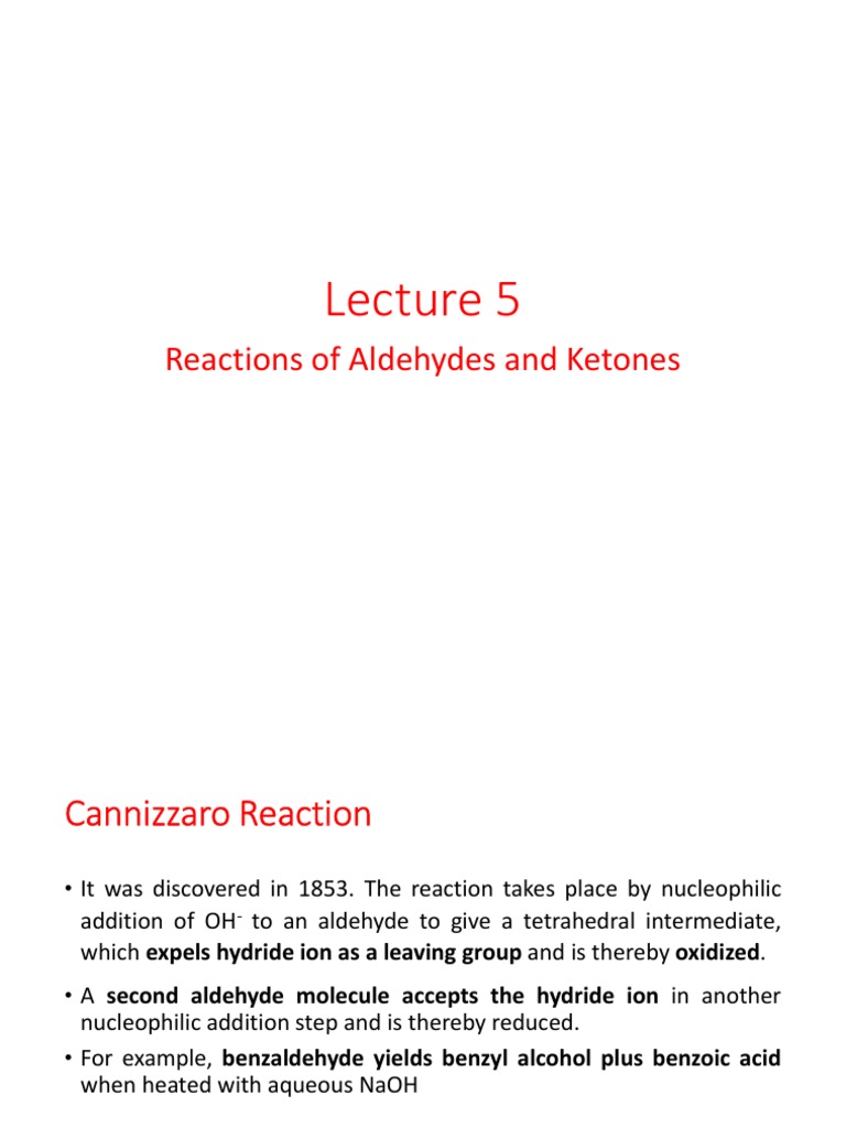 Lecture 5 Reactions of Aldehydes and Ketones. | PDF | Aldehyde | Ketone