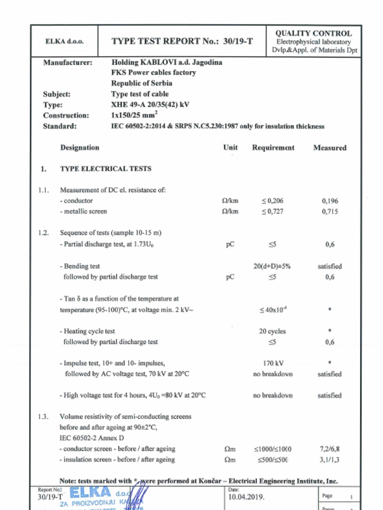 ELKA Type Test Report - XHE 49-A IEC | PDF