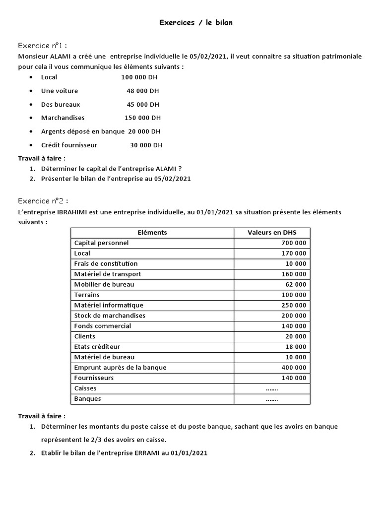 Exercices Bilan | PDF | Banques | Business