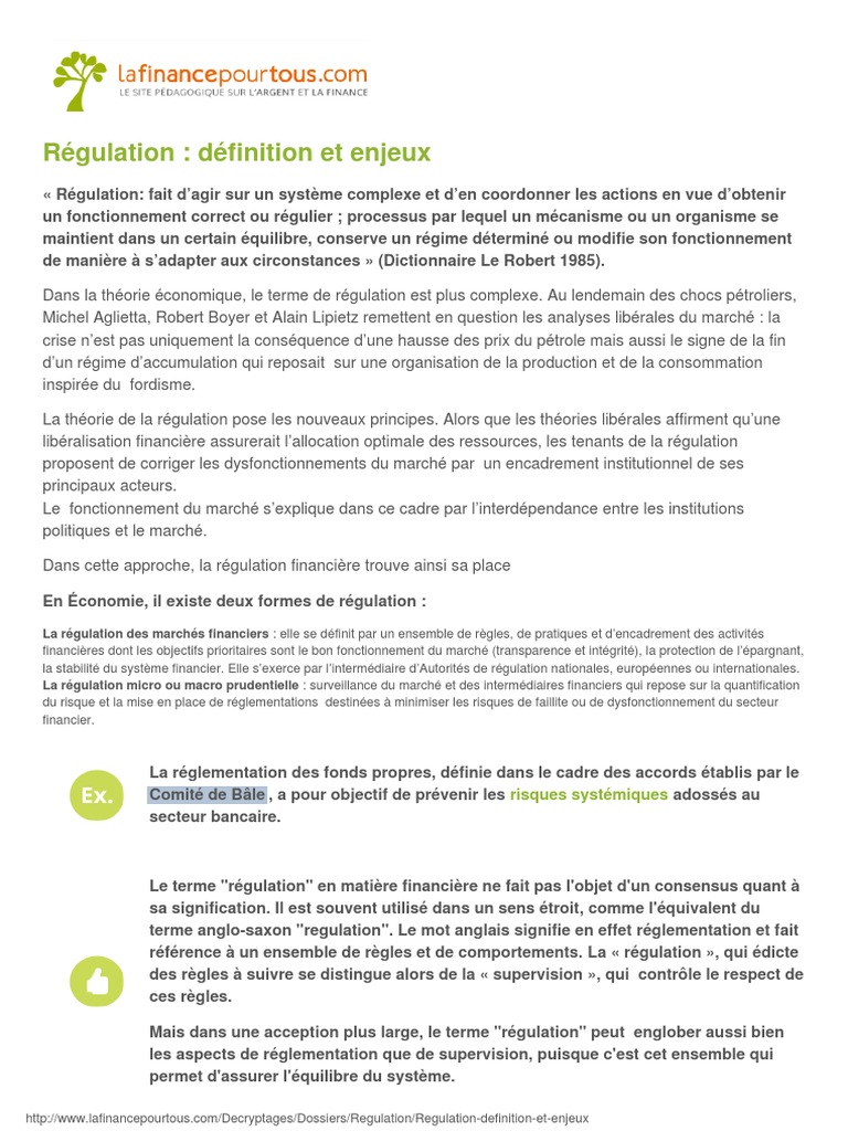 Regulation Definition Et Enjeux | PDF | Banques | Risque
