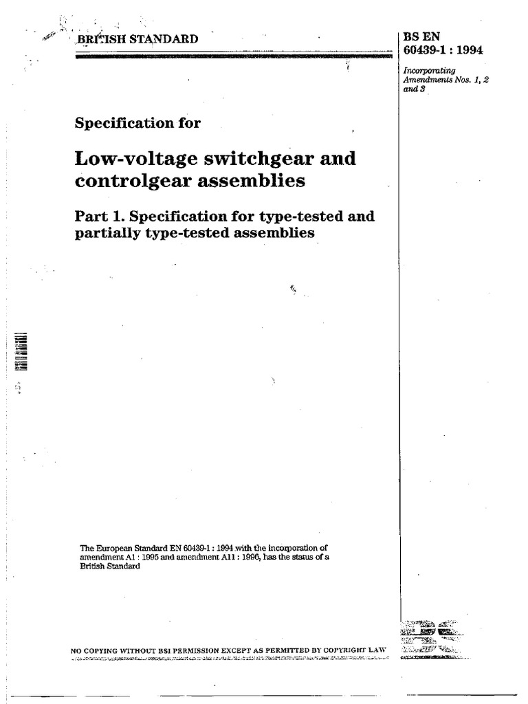 BS EN60439-1 1994 - LV Switchgear | PDF