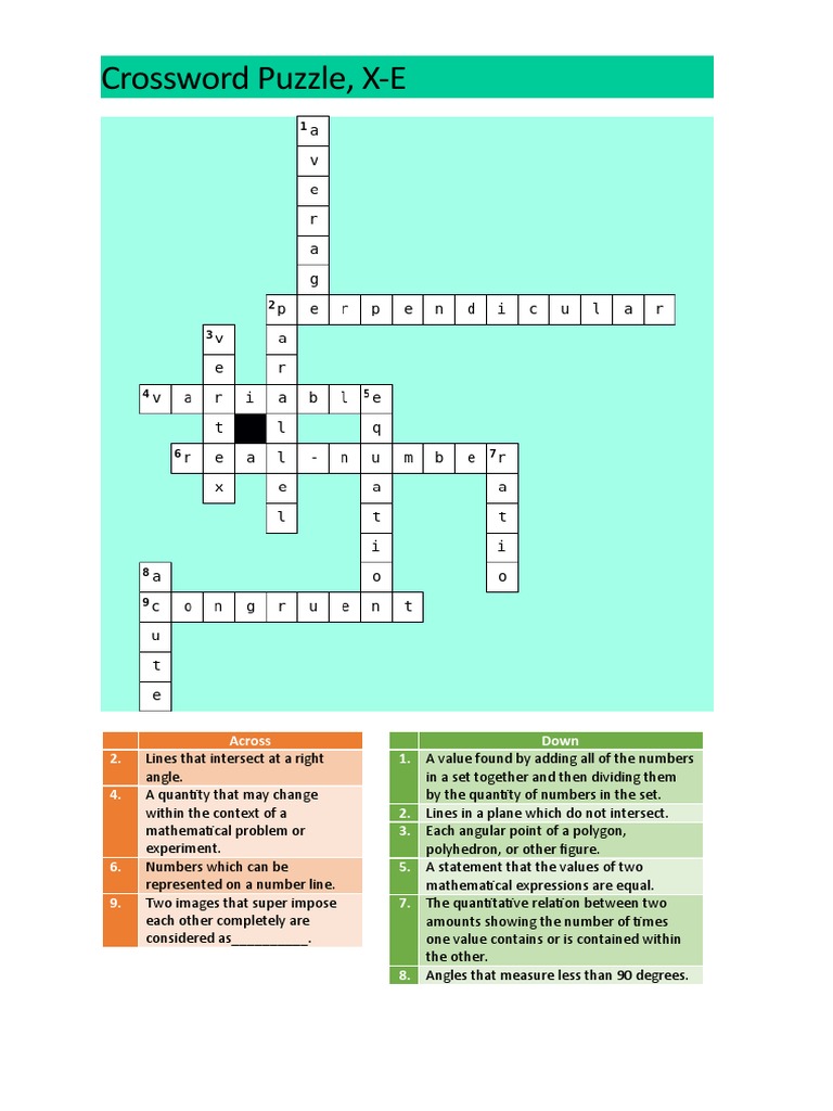 Math Vocabulary Crossword Puzzle | PDF