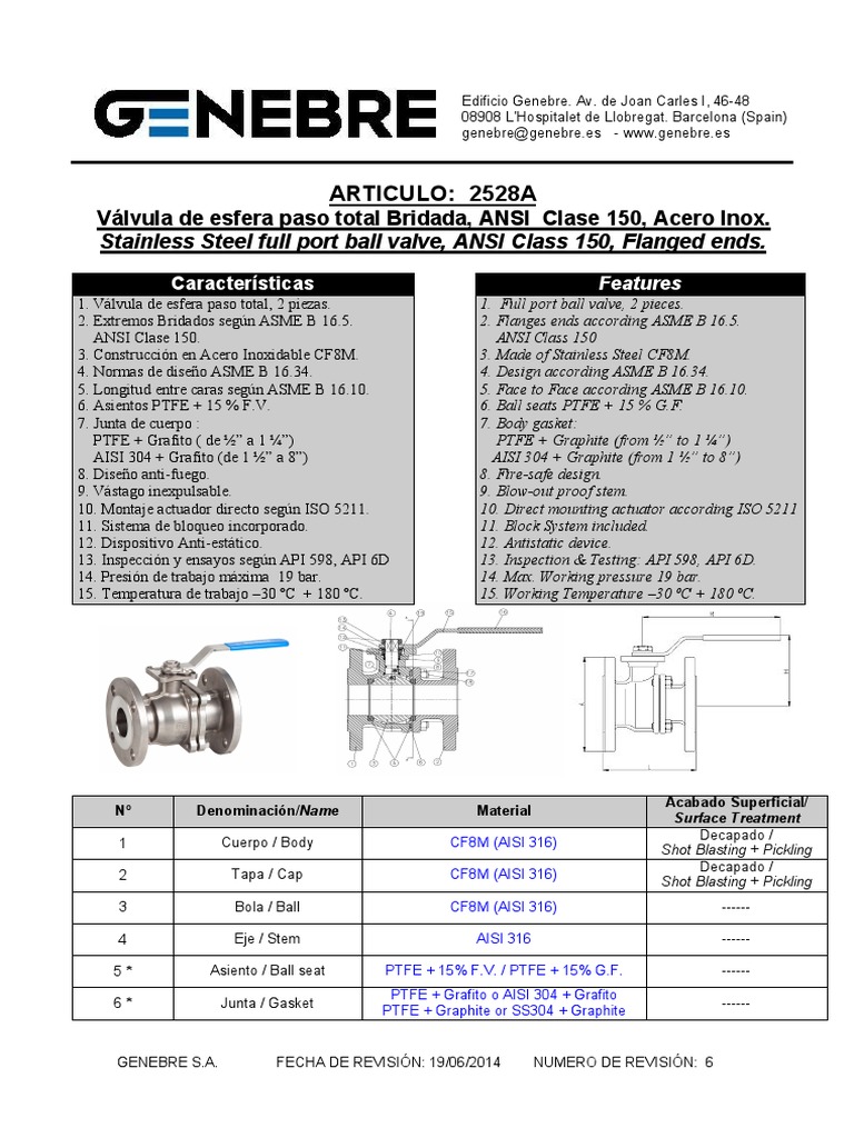 Valv. Bola Acero Inox Bridada Genebre | PDF | Ingeniería de Edificación ...