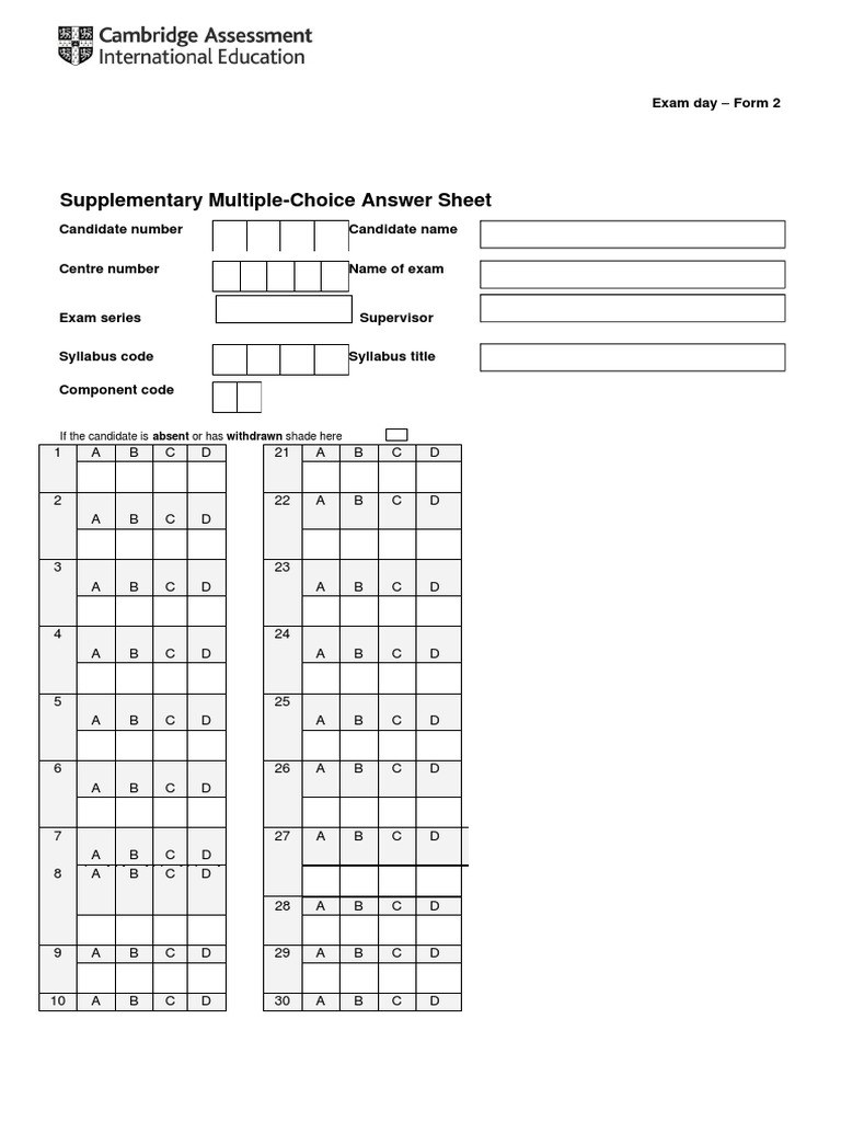 Form 2 Exam Day Answer Sheet | PDF | Teaching Methods & Materials