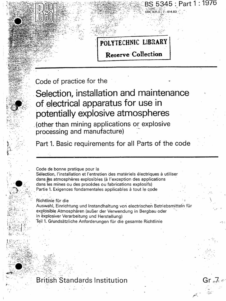 BS5345 Pt1-1976 - Elect Equip in Explosive Atmosheres | PDF