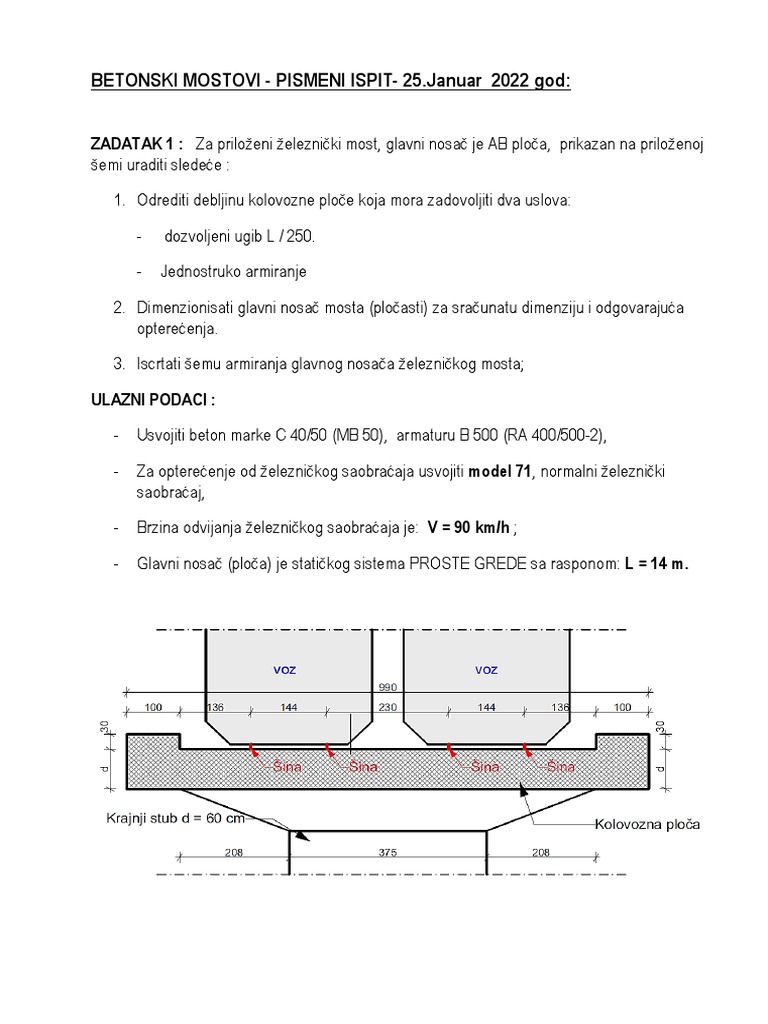 Betonski Mostovi Januar 2022 Rešenje | PDF