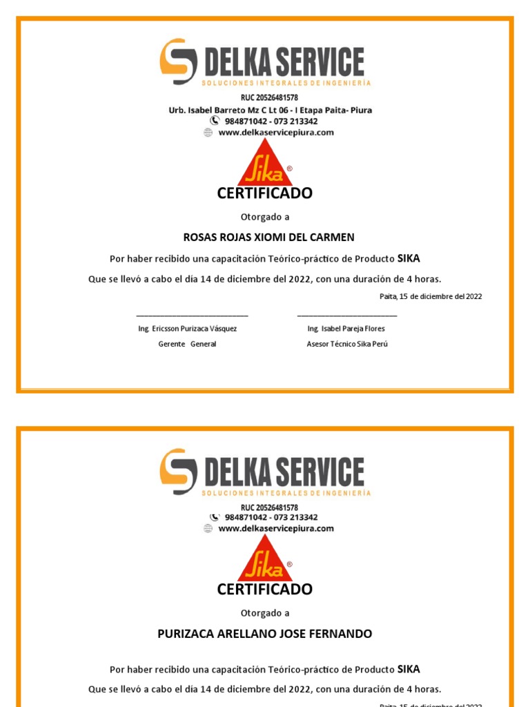Certificado Delka - Sika 14-12 | PDF