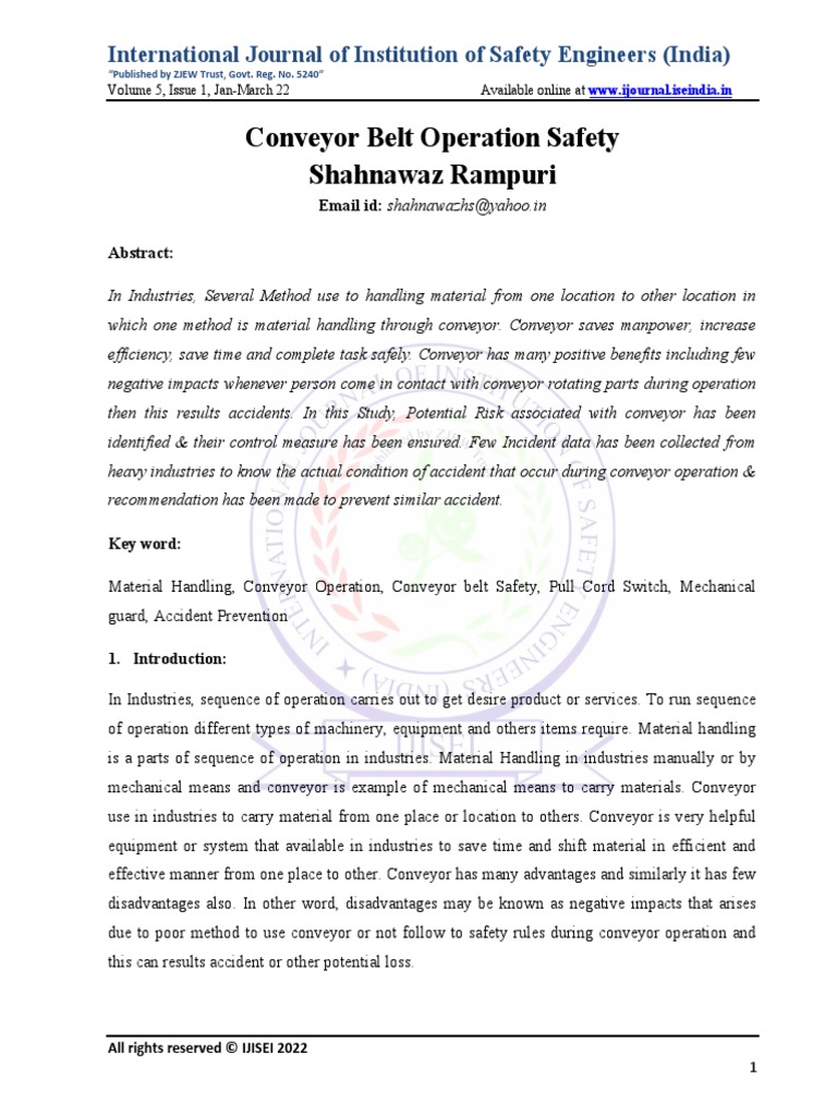 V5 I 1 Conveyor Belt Operation Safety Pdf Safety Belt Mechanical