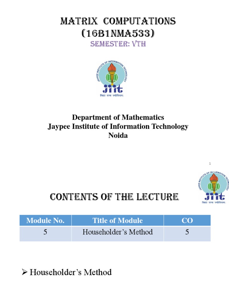 Lec 33 - Householder Method | PDF | Numerical Analysis | Theoretical Physics