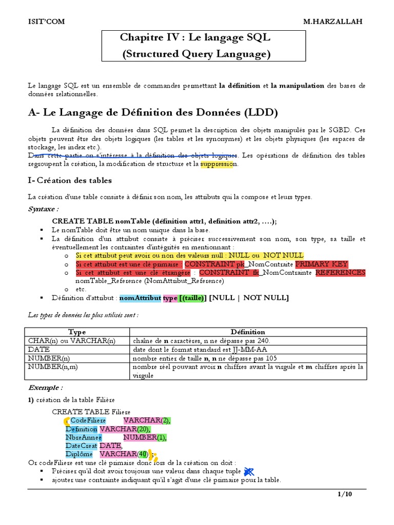 Guide SQL : Création et Manipulation de Tables | PDF | SQL | Logiciel ...
