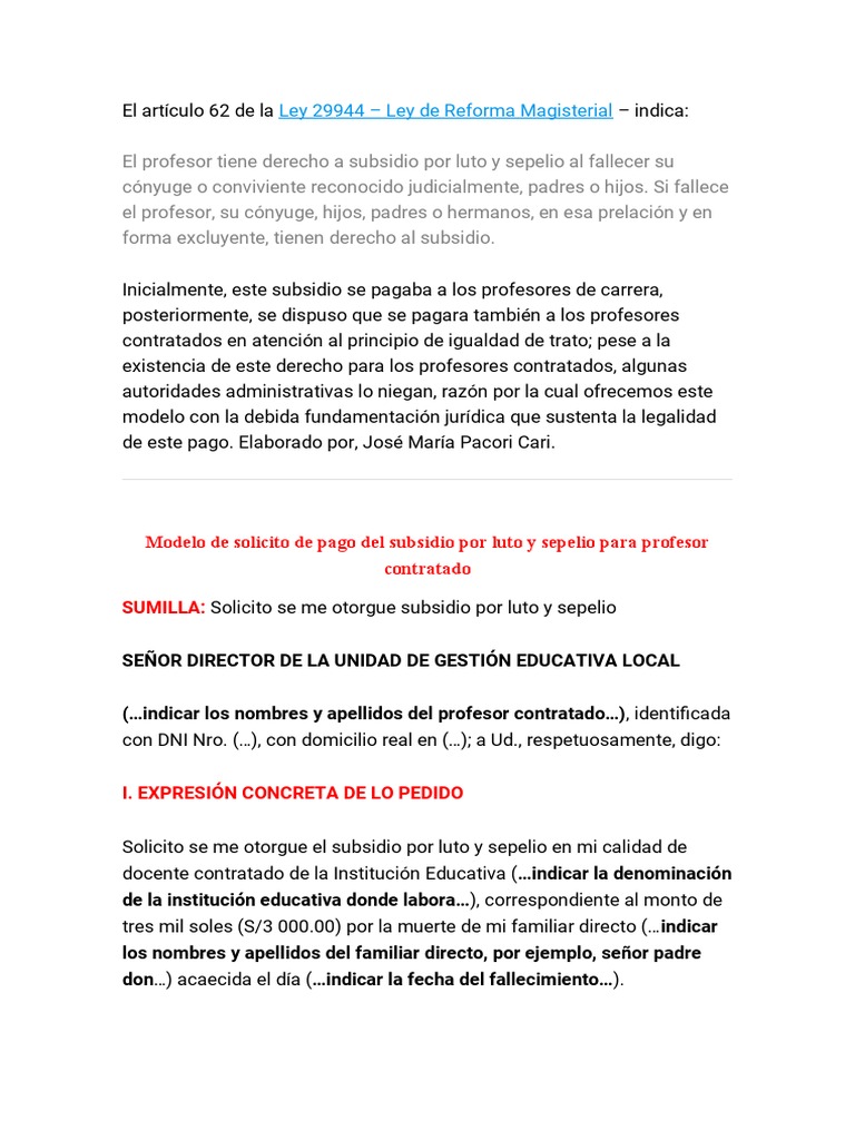 Subsidio Por Luto y Sepelio | PDF