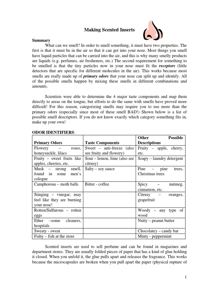 Scented Inserts Experiment Guide | PDF | Odor | Perfume