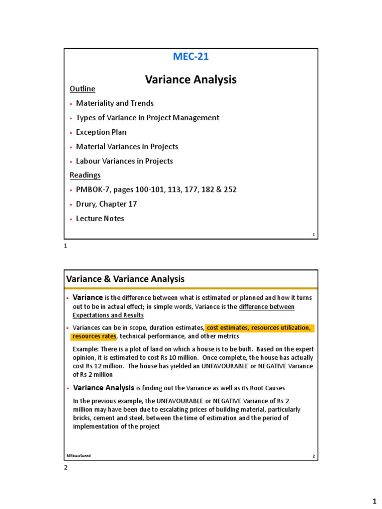 Types of Variance in Project Management | PDF | Window | Project Management