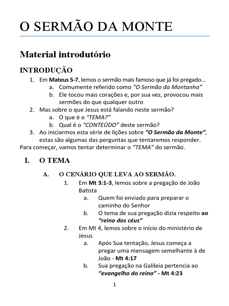 O Sermão Da Monte Pdf O Reino De Deus Evangelho De Mateus