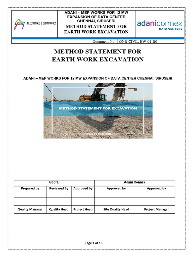 R1- Work Method Statement Excavation (1) | PDF | Safety | Occupational ...