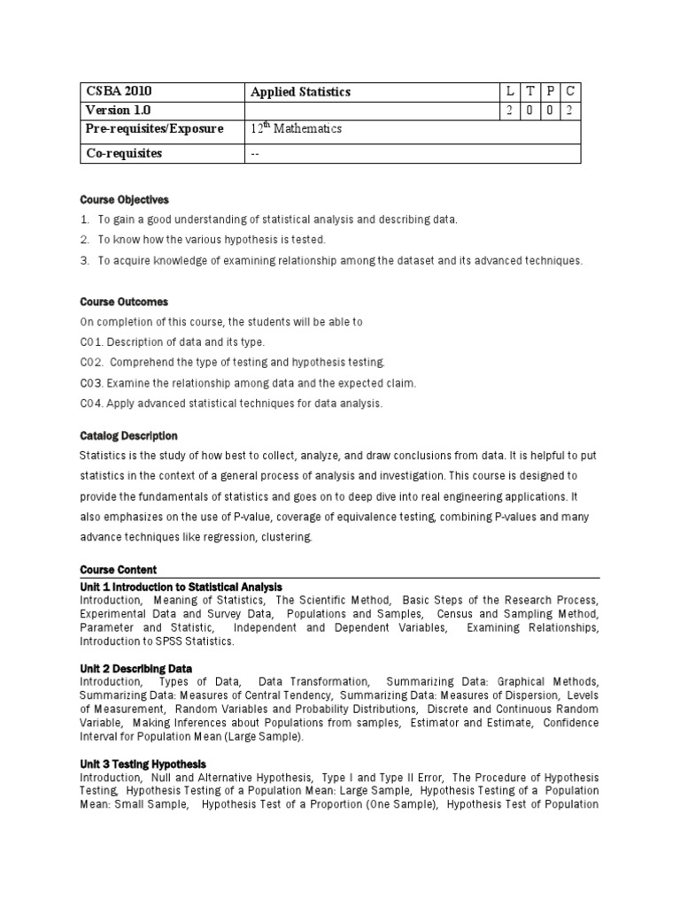 Applied - Statistics - Theory - CSBA 2010 | PDF | Statistics | Regression Analysis