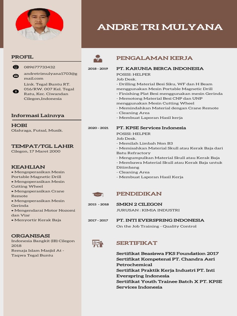 CV Dan Sertifikat Andre Tri Mulyana | PDF