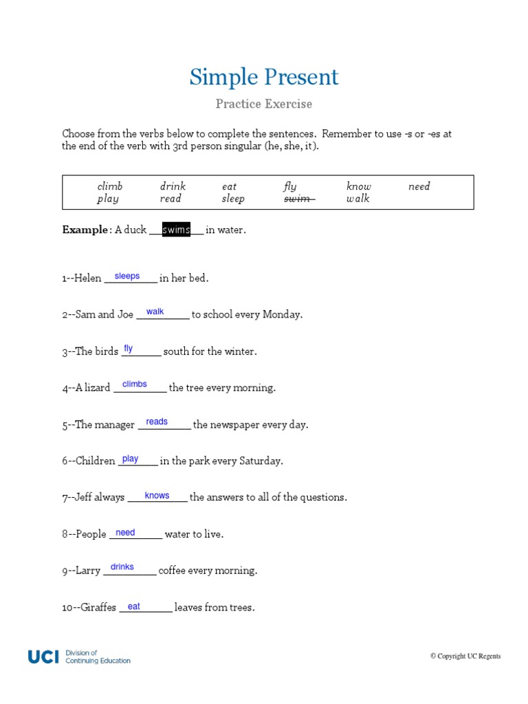 Pr5 - Simple Present Practice Exercise | PDF | Language Arts & Discipline