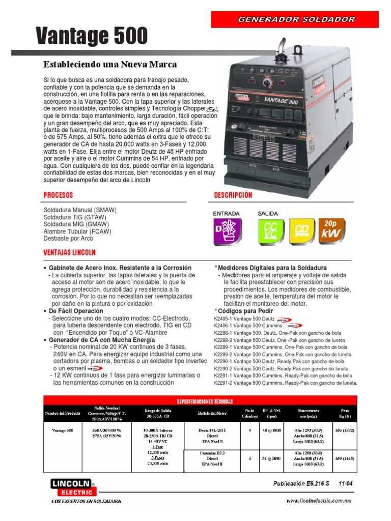 Ficha Tecnica Vantage 500 | PDF | Soldadura | Construcción