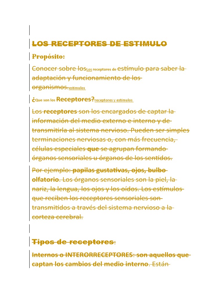 Los Receptores de Estimulos | Descargar gratis PDF | Gusto | Percepción ...