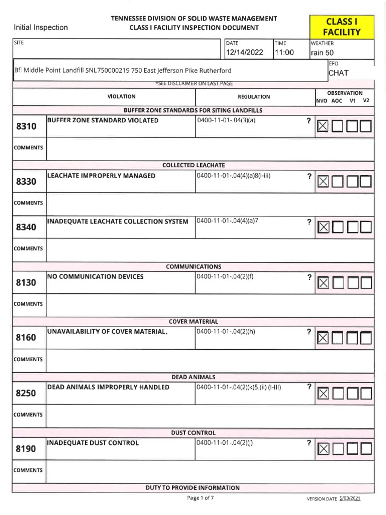 Middle Point Landfill - Inspection Report | PDF