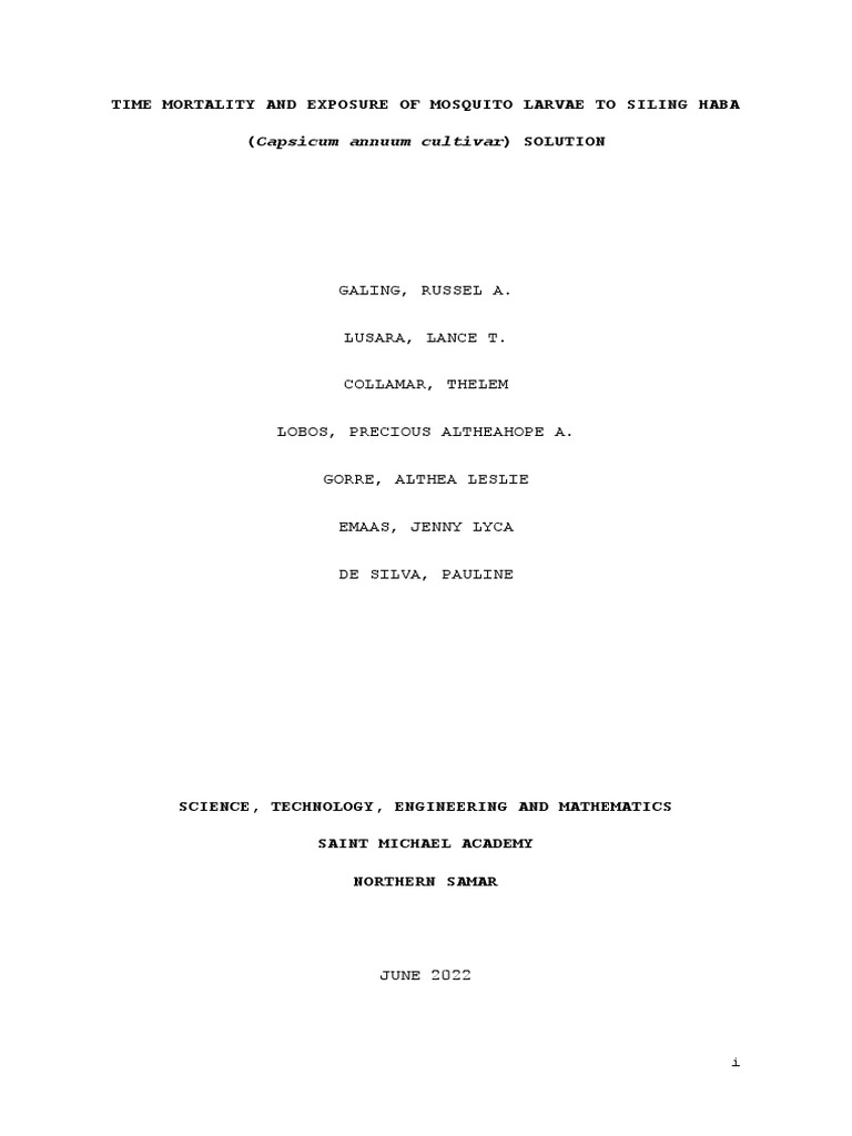 Study of Siling Haba (Final Revised) | PDF | Malaria | Mean Squared Error