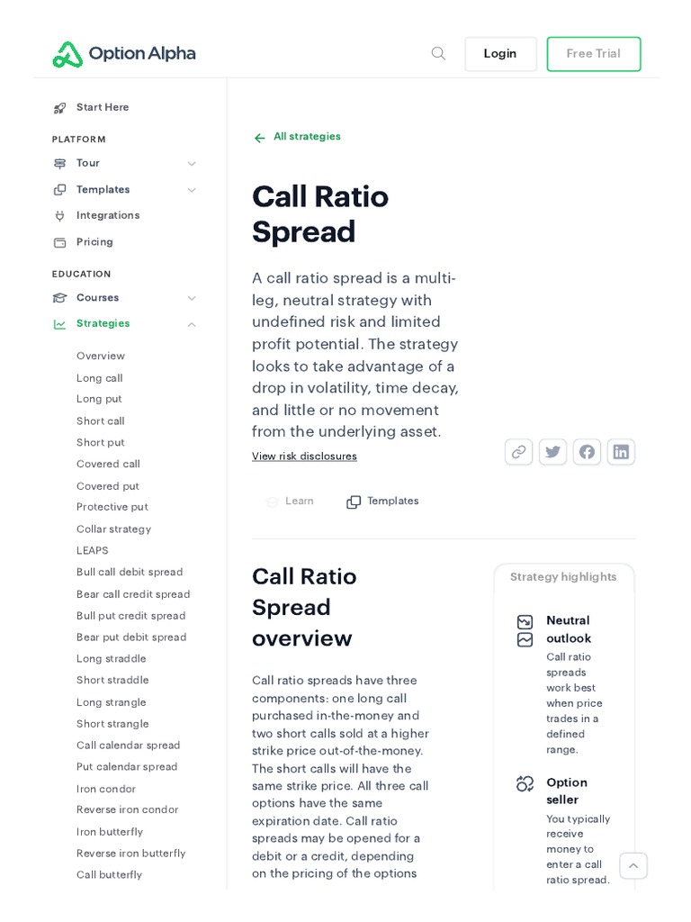 Call Ratio Spread Guide (Setup, Entry, Adjustments, Exit) | PDF | Option (Finance) | Moneyness