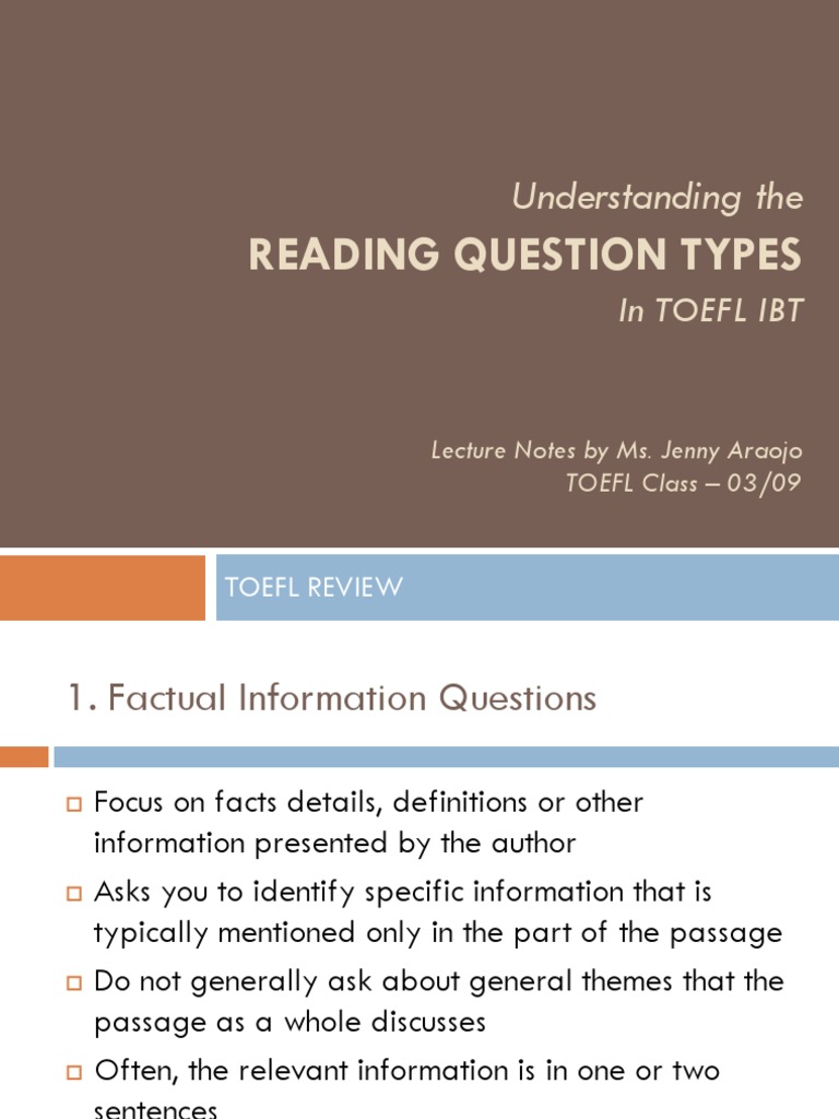 Understanding the Reading Question Types in TOEFL iBT | Question ...