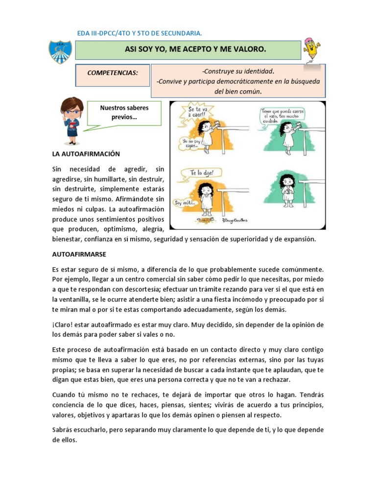 Asi Soy Yo Me Acepto y Me Valoro | PDF