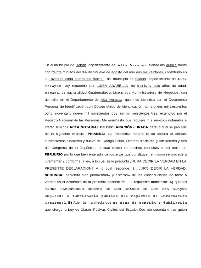 Declaracion Jurada Ante El Ric | PDF | Guatemala | Justicia