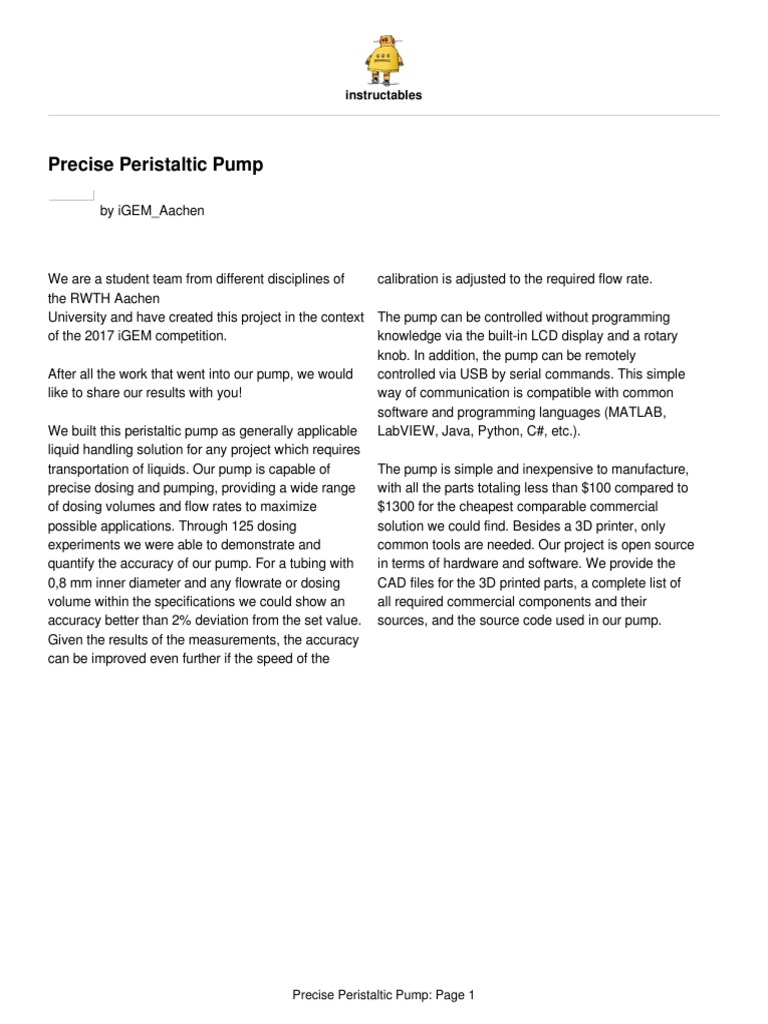 Open Source Peristaltic Pump Guide | PDF | Pump | Calibration