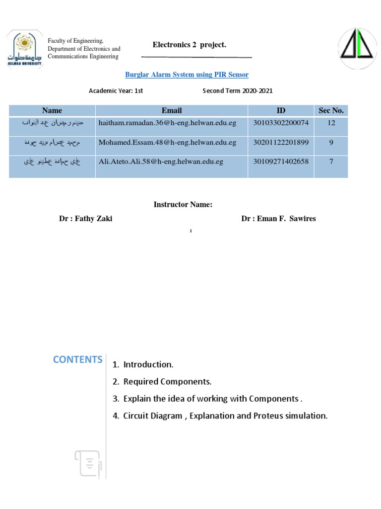 Project Presentation | PDF | Security Alarm | Electronic Circuits