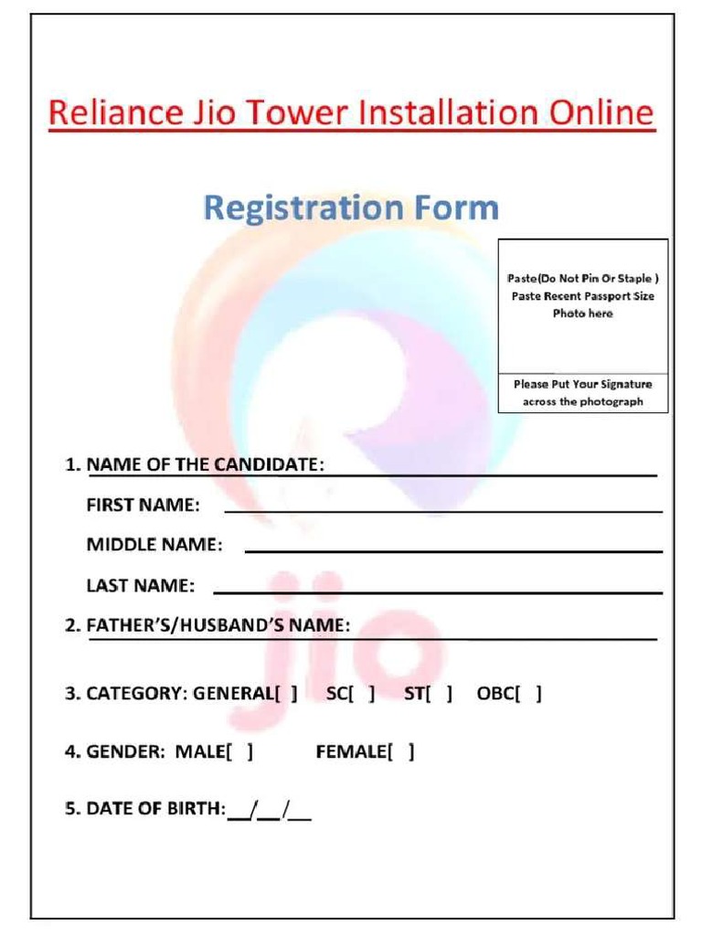 Jio Tower Form | PDF