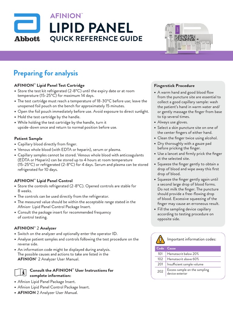 v03 Afinion Lipid Panel Quick Guide - Afinio | PDF | Blood | Blood Plasma