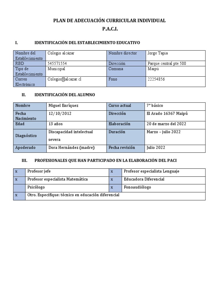 Formato PACI | Descargar gratis PDF | Evaluación | Salón de clases