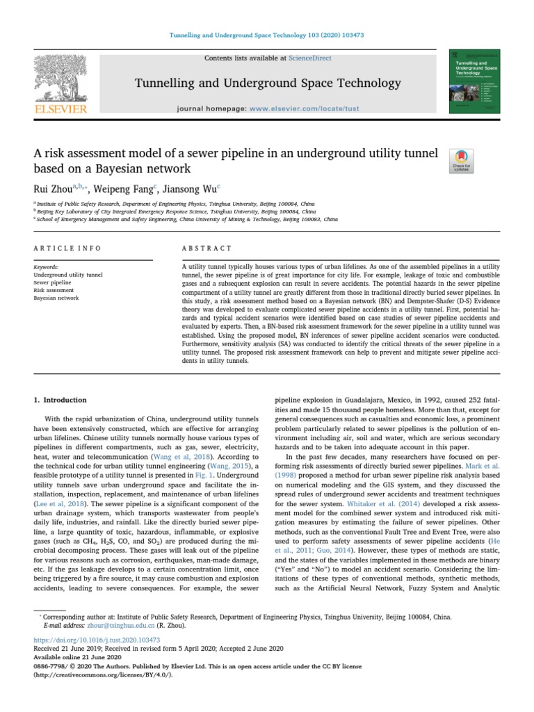 A Risk Assessment Model of A Sewer Pipeline in An Underground Utility Tunnel Based On A Bayesian ...